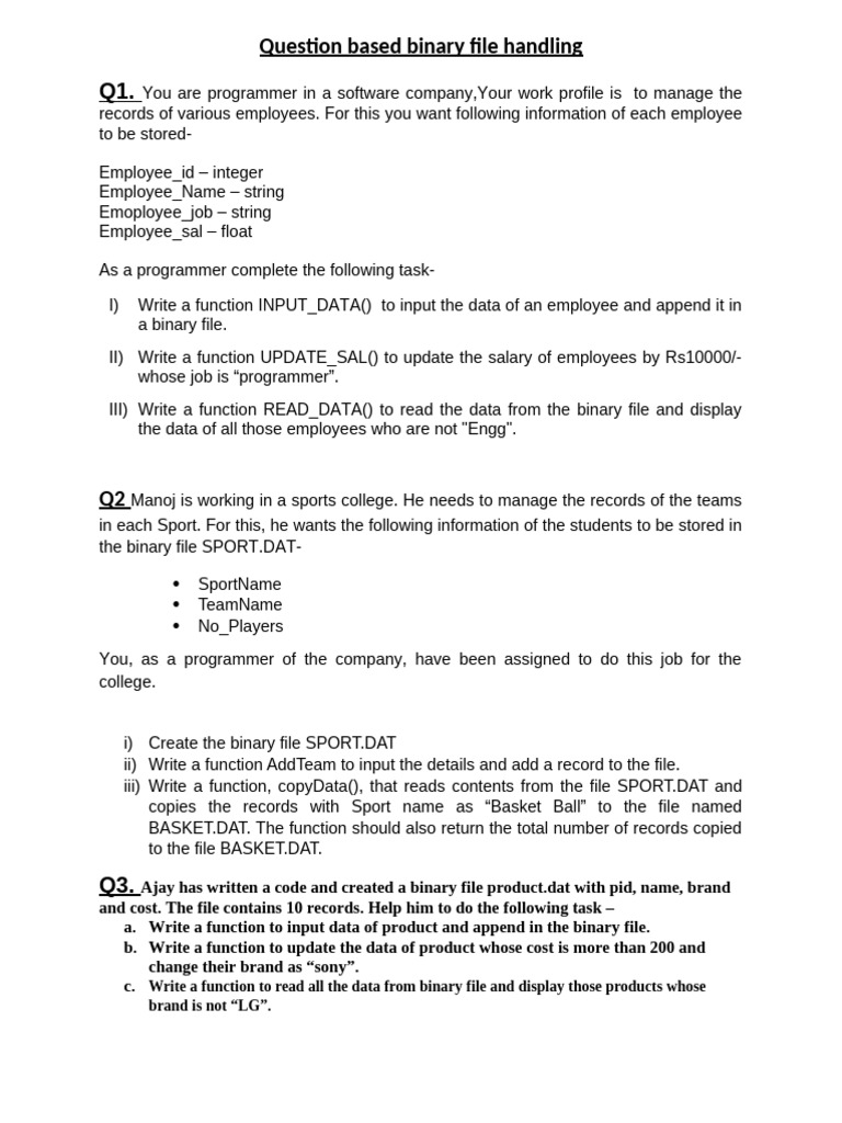 Question based binary file handling cs | PDF