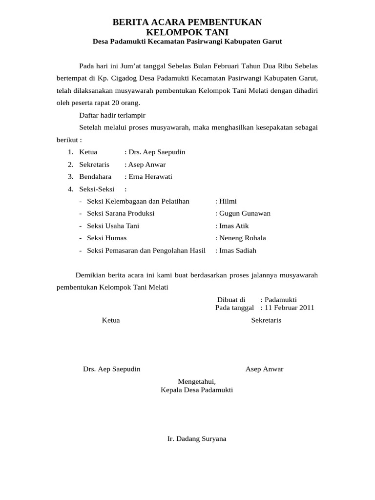 Berita Acara Pembentukan Kelompok Tani Blanko1 | PDF