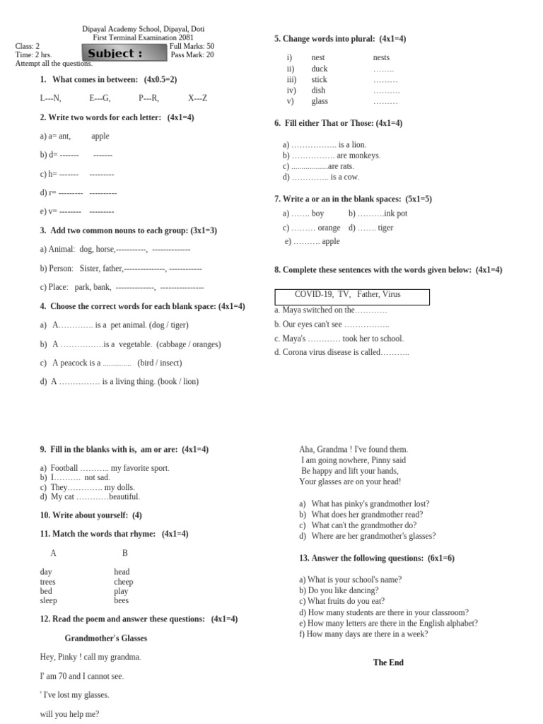 DAS Class 2 English | PDF