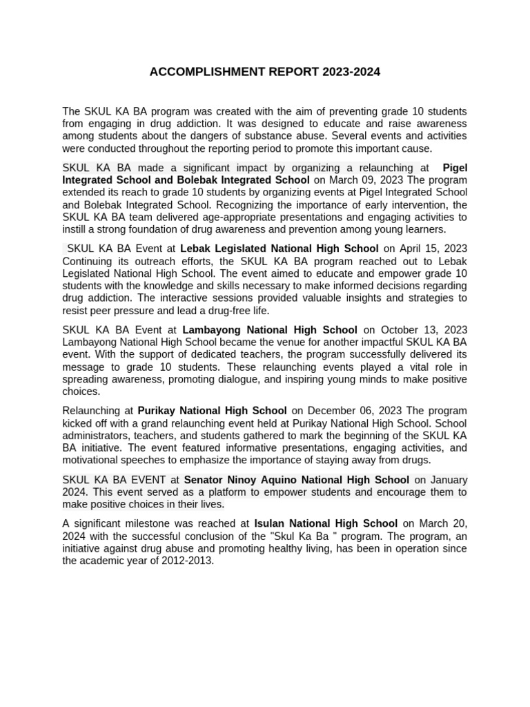 ACCOMPLISHMENT | PDF | Behavior Modification