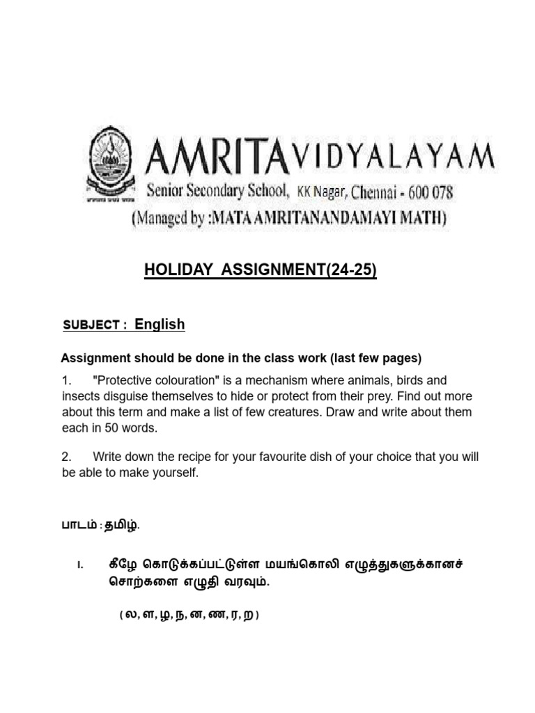 Class 6 Holiday Assignment | PDF