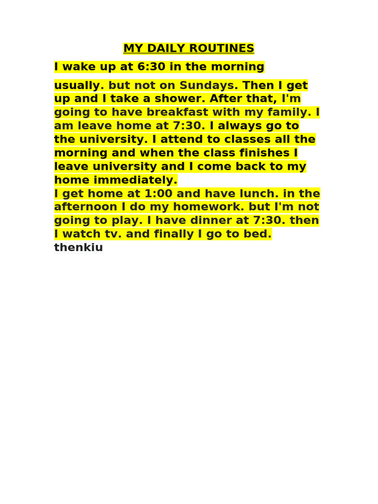 My Daily Routines | PDF