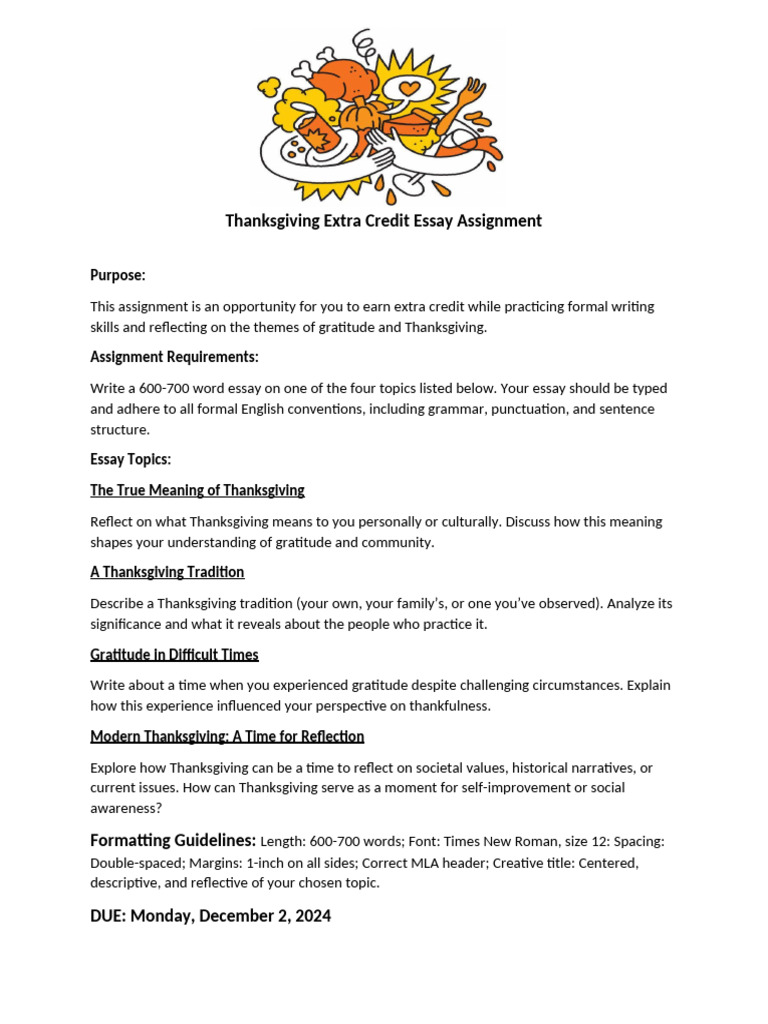 Thanksgiving Extra Credit Essay Assignment | PDF