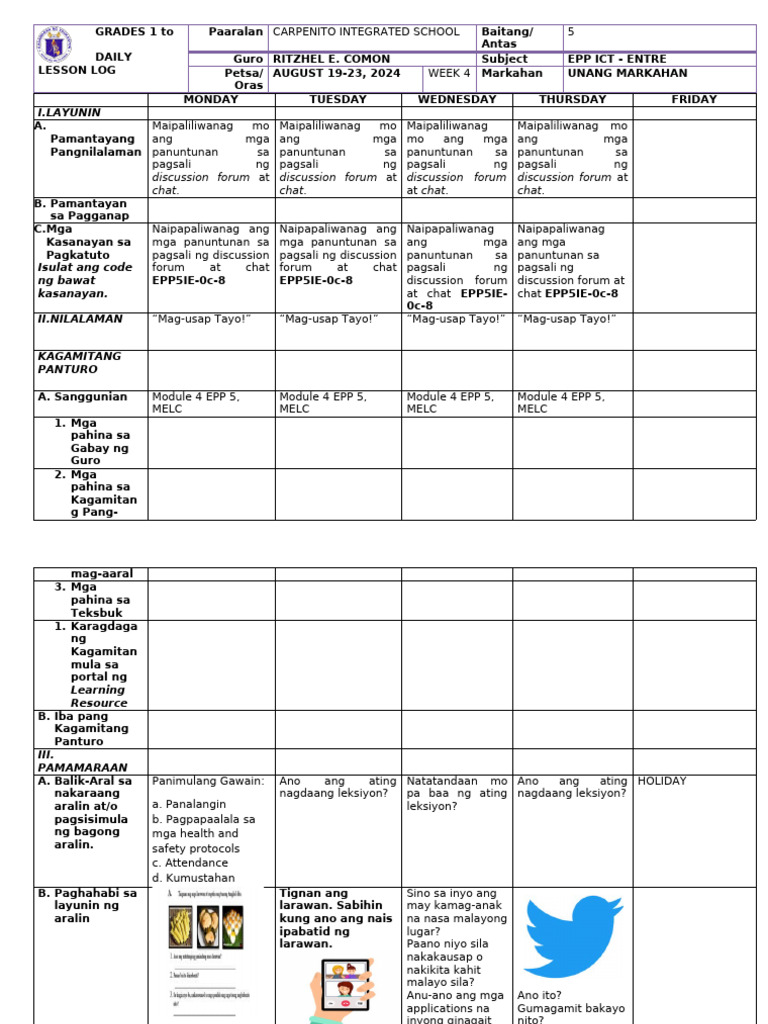 DLL WEEK 4 EPP ICT ENTRE(2024-2025) | PDF
