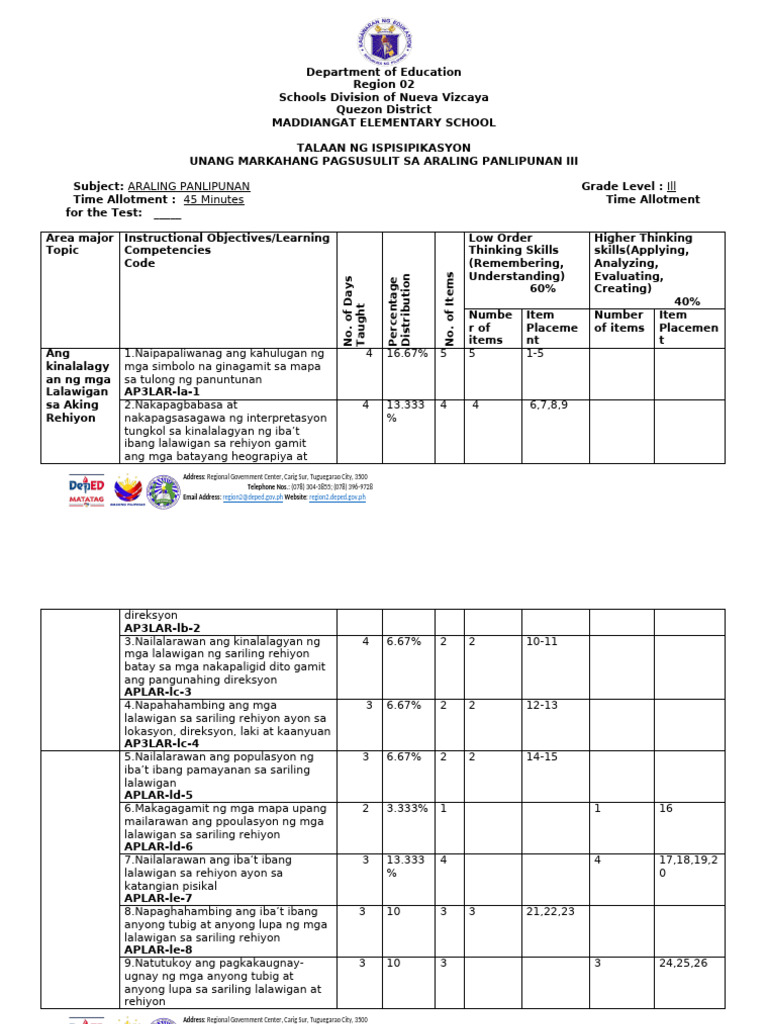 Tos AP First Quarter gr3 | PDF