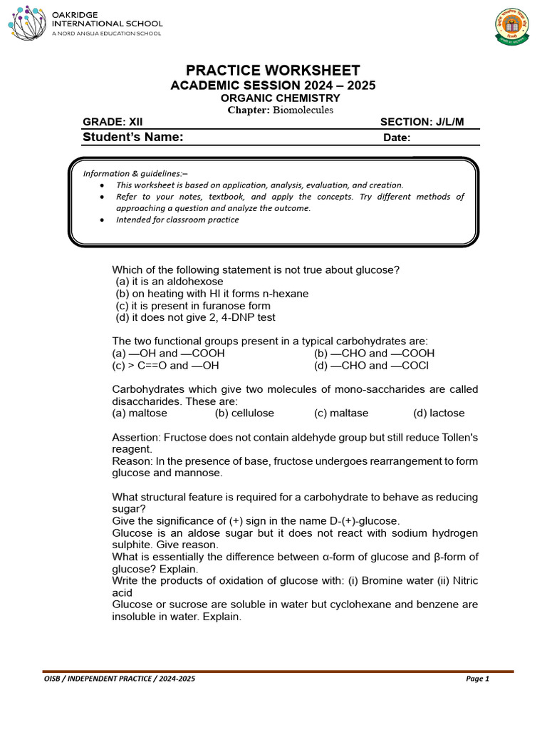 Biomolecules Class Practice1 | PDF | Glucose | Carbohydrates