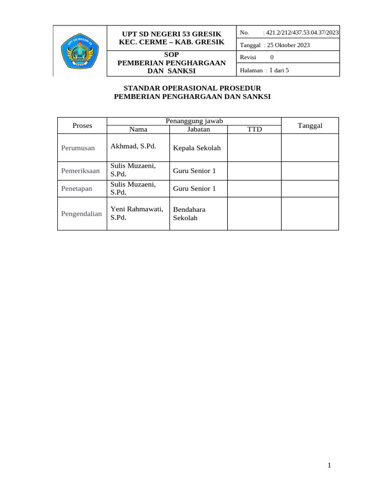 Sop Pemberian Penghargaan Dan Sanksi | PDF