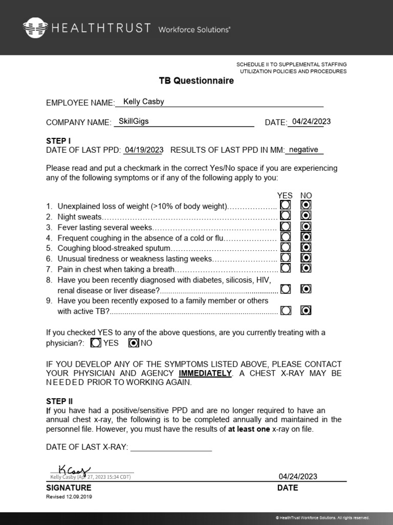 TB Screening for Healthcare Staff | PDF