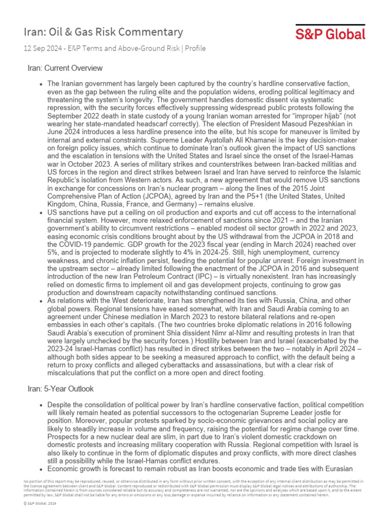 Iran Oil Gas Risk Commentary | PDF | Iran | Government Budget Balance