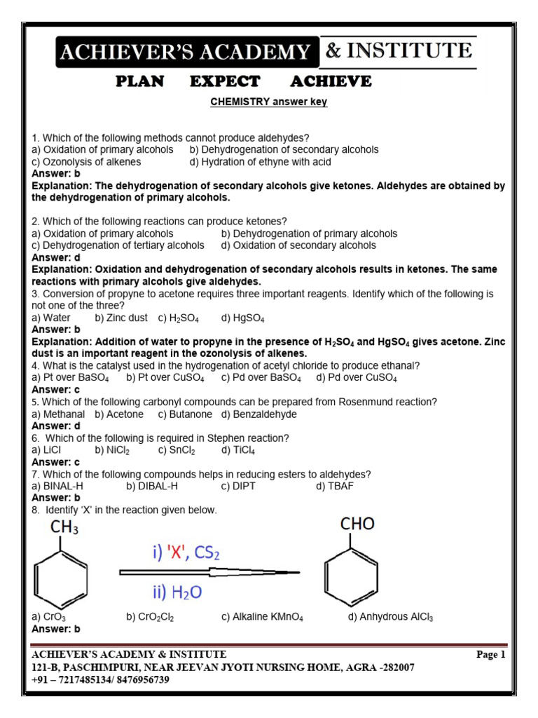 chemistry 3 key | PDF | Aldehyde | Ketone