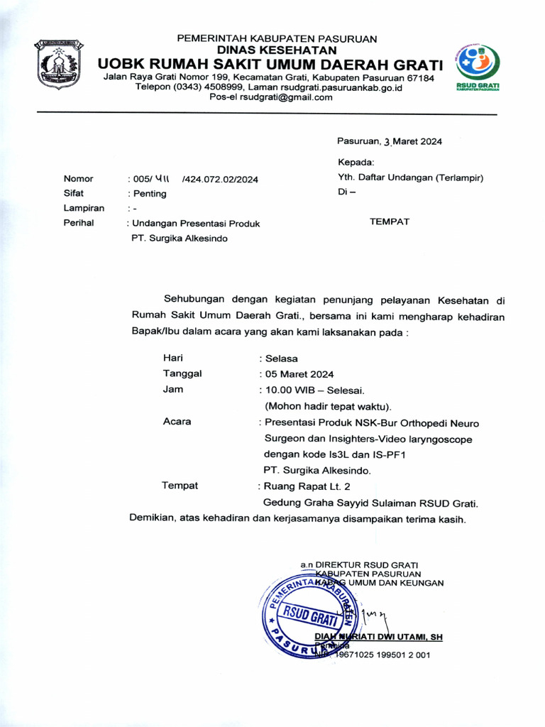 Undangan Presentasi Produk Pt. Surgika Alkesindo | PDF