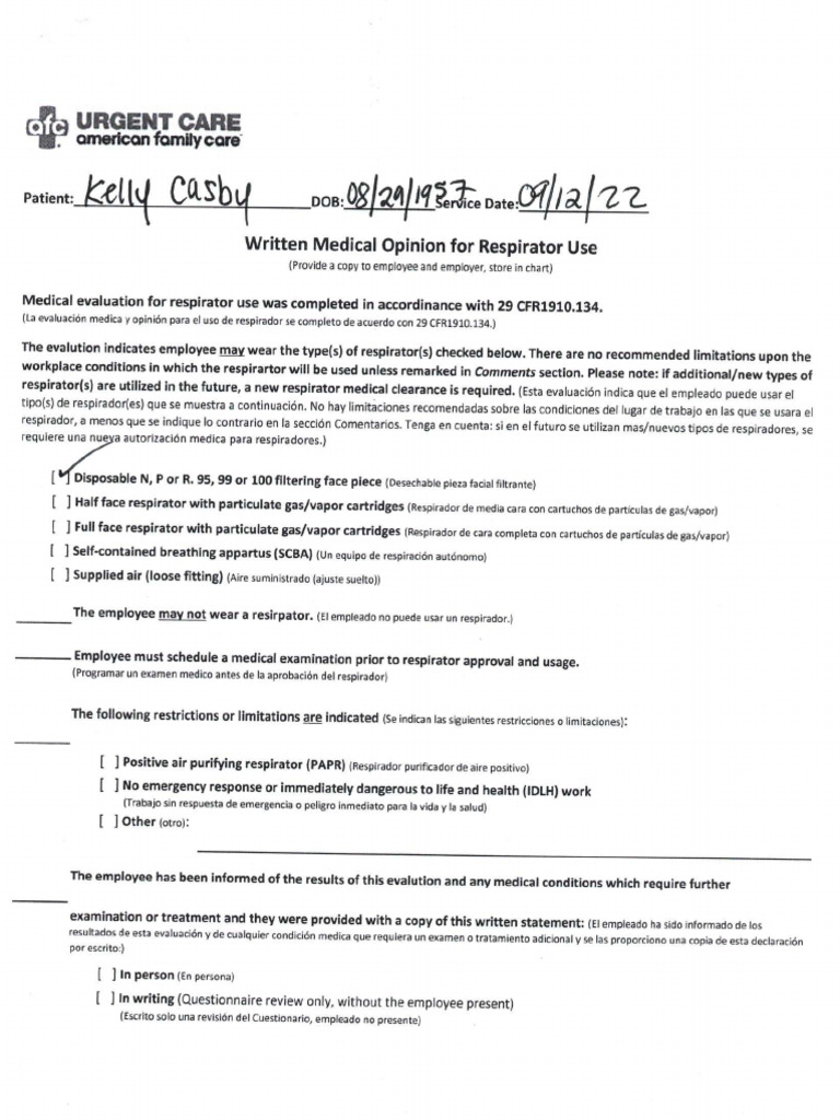 Respirator Fit Test - Kelly Casby | PDF