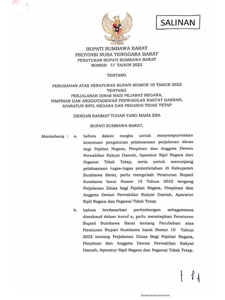 PERBUP 33_2022_PERUBAHAN PERBUP SPPD 2022 | PDF