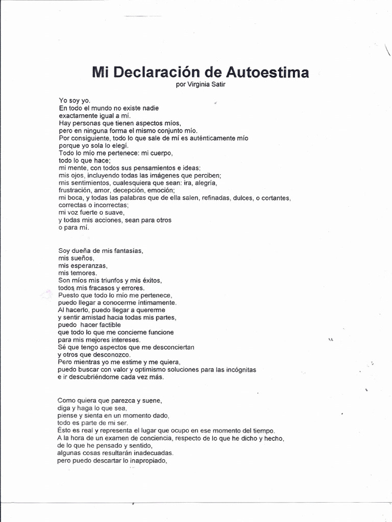 Mi Declaracion de Autoestima | PDF