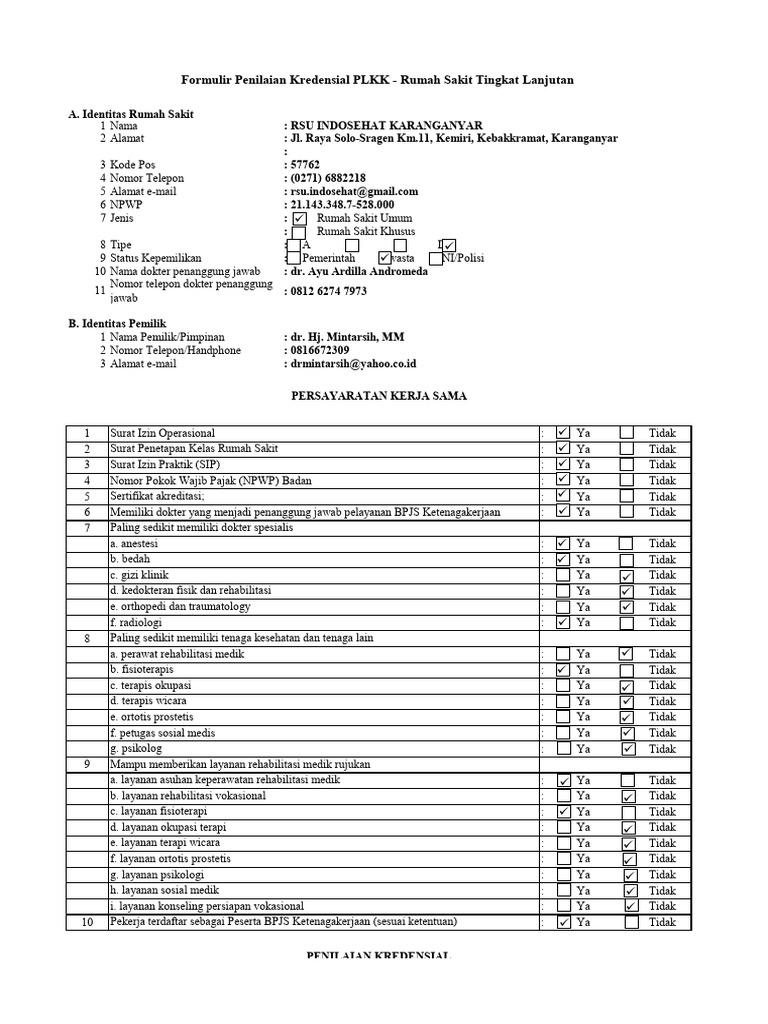 FORMULIR KREDENSIALING BPJS TK 2024 | PDF