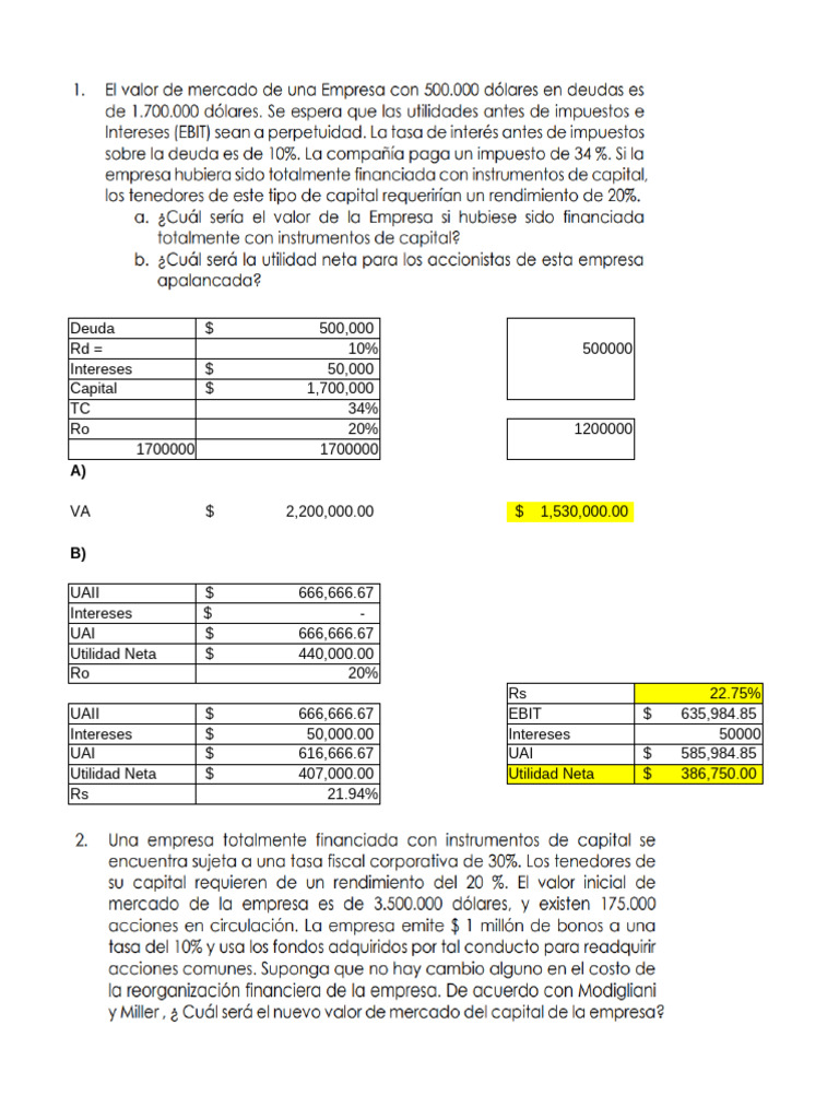 Ejercicios - Estructura de Capital Con Impuestos JDAM | PDF