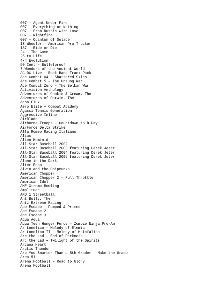 Comprehensive List of Video Games | PDF | Star Wars