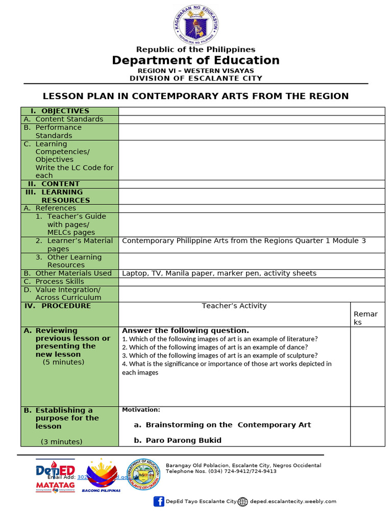 Contemporary Arts Lesson Plan: Mindanao | PDF | The Arts | Fine Art