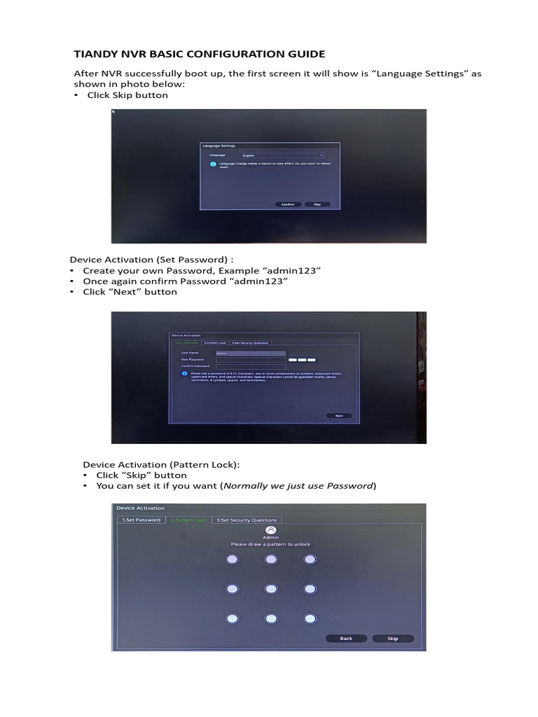 Tiandy NVR Basic Configuration Guide | PDF