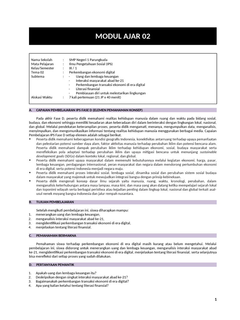 Modul Ajar 02 Ips 9 Ikm SMT1 2024-2025 | PDF