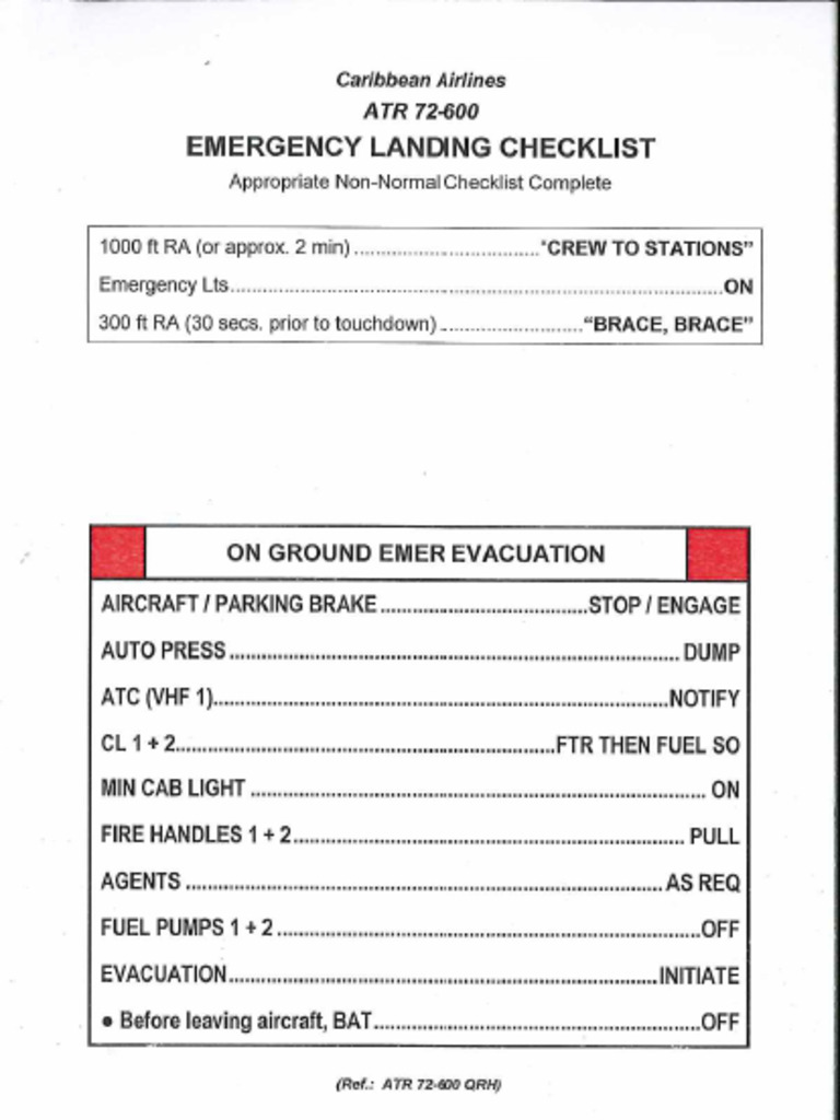 Atr Emergency Landing Checklist Jan 20 2015pdf | PDF