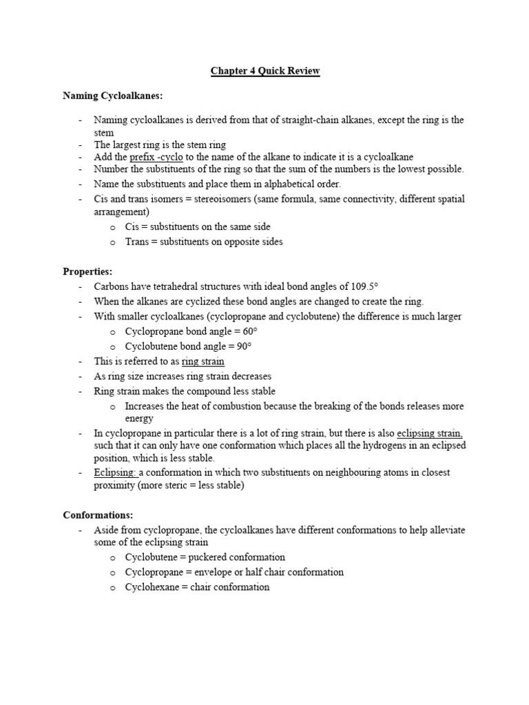 Chapter 4 Quick Review | PDF | Conformational Isomerism | Physical Sciences