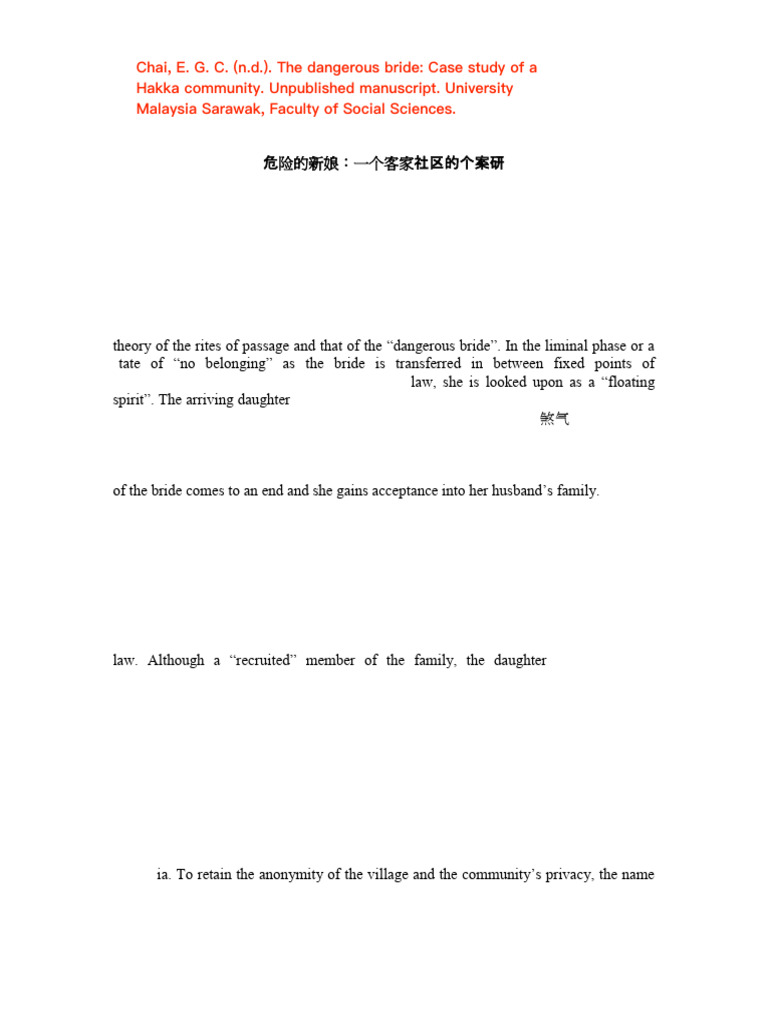 Chai, E. G. C. (n.d.). The dangerous bride | PDF | Wedding | Rituals