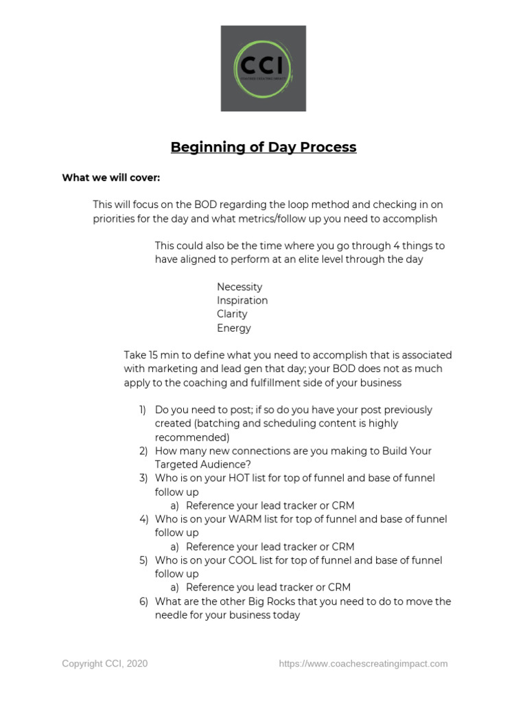Week 5.1 Beginning of Day Process | PDF