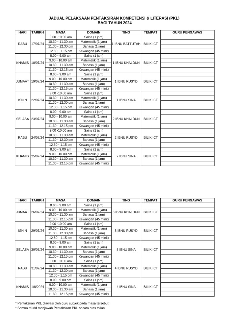 Jadual PKL 2024 | PDF