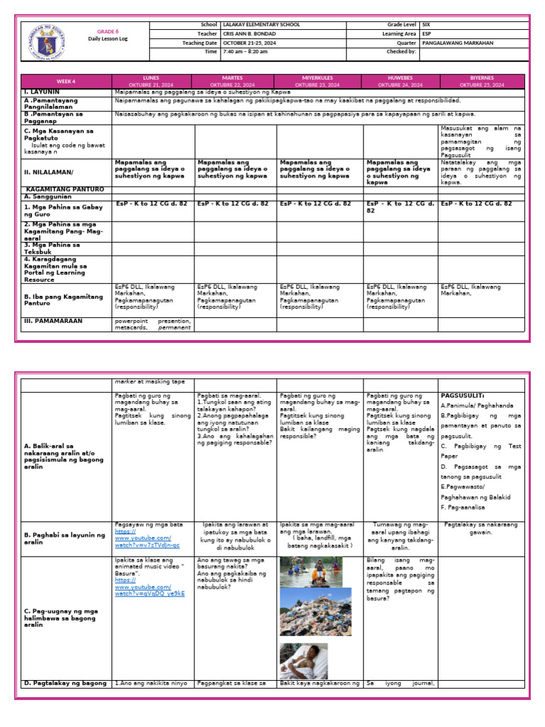 Q2 Week4 DLL Esp6 | PDF