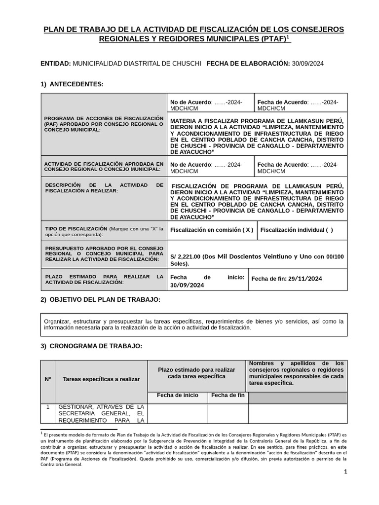 PTAF-COMISION Llamkasun Peru | PDF | Presupuesto