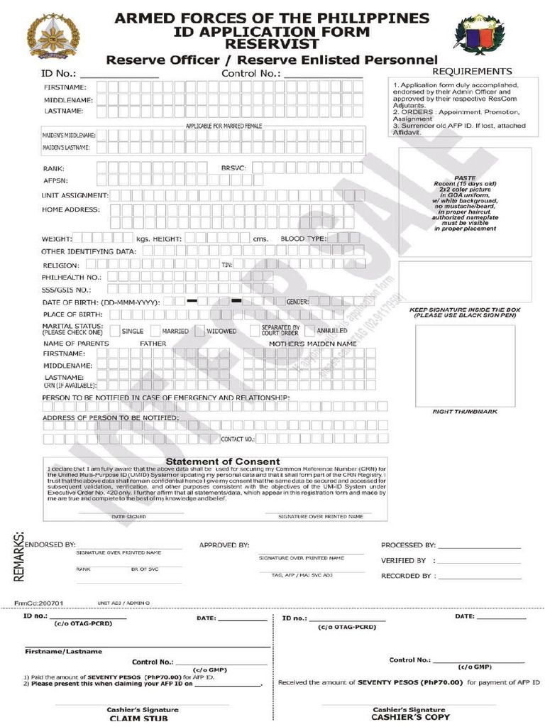 Reservist Afp Id Application Form | PDF
