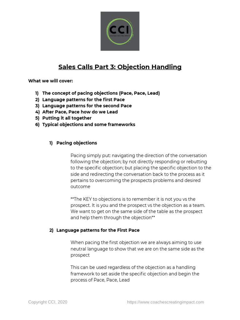Week 4.8 Sales Calls Part 3 Objection Handling | PDF