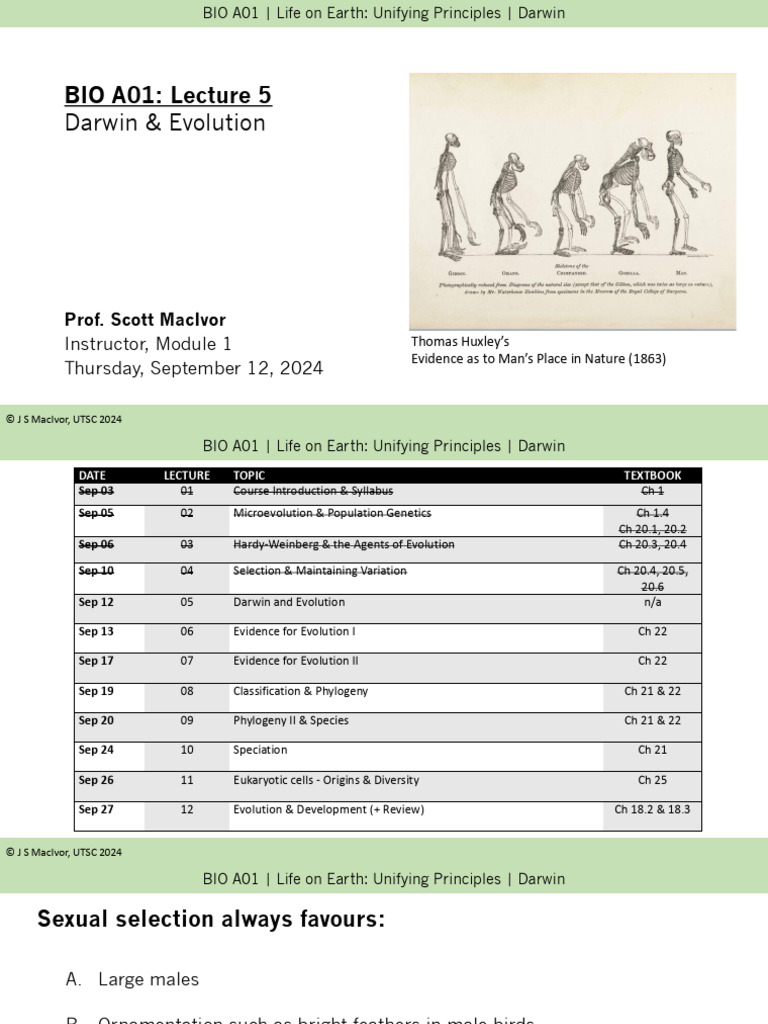 BIOA01 Lect05 Darwin F2024 Final | PDF | Evolution | Charles Darwin