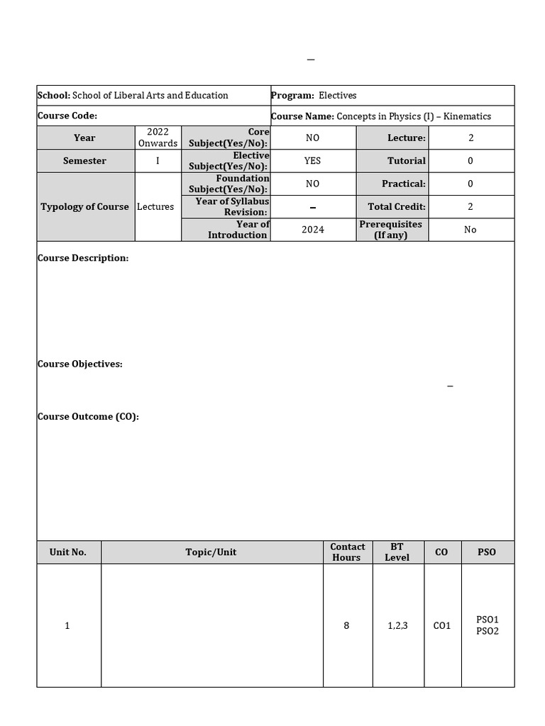 Kinematics Course Overview and Objectives | PDF | Acceleration | Velocity