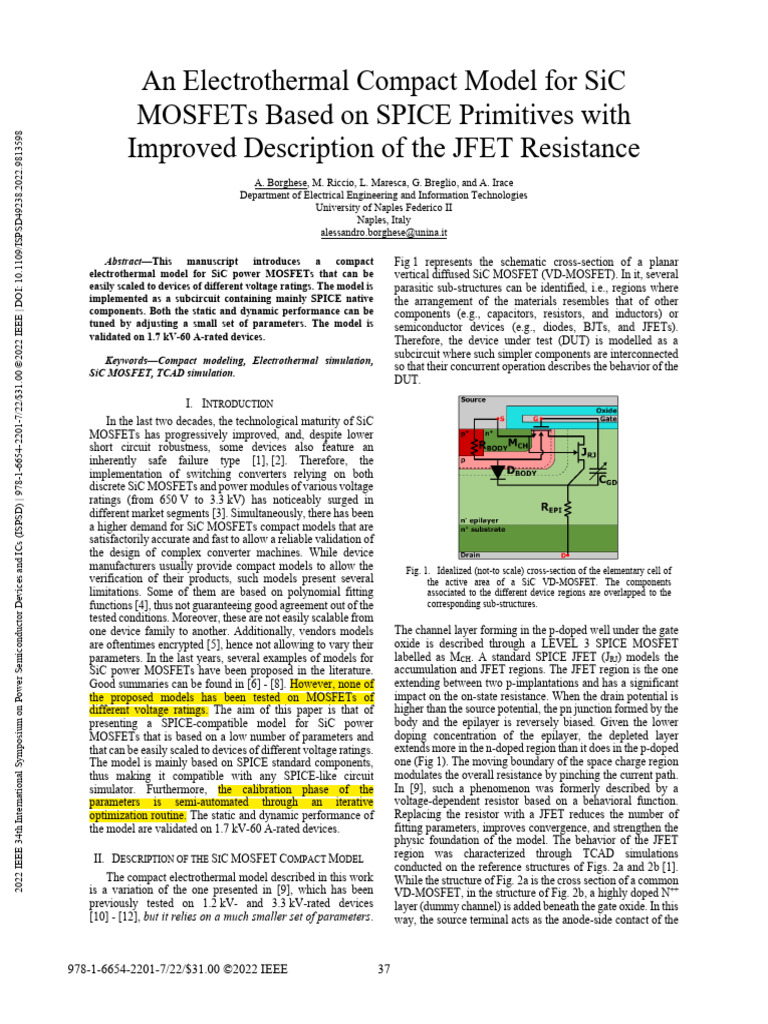An Electrothermal Compact Model For SiC MOSFETs Based On SPICE Primitives With Improved ...