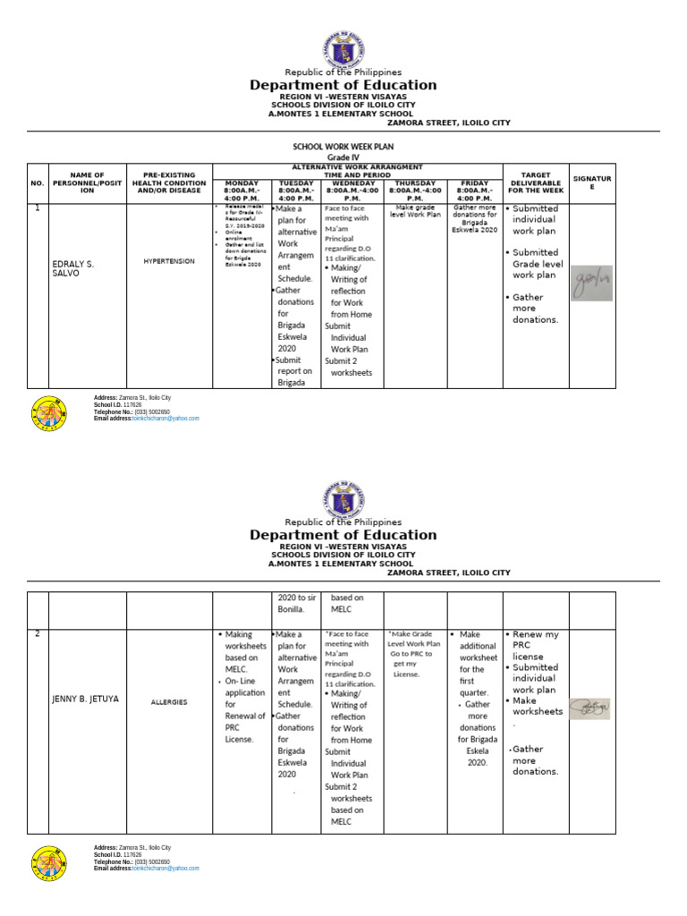 Grade IV School Work Week Plan 2020 | PDF