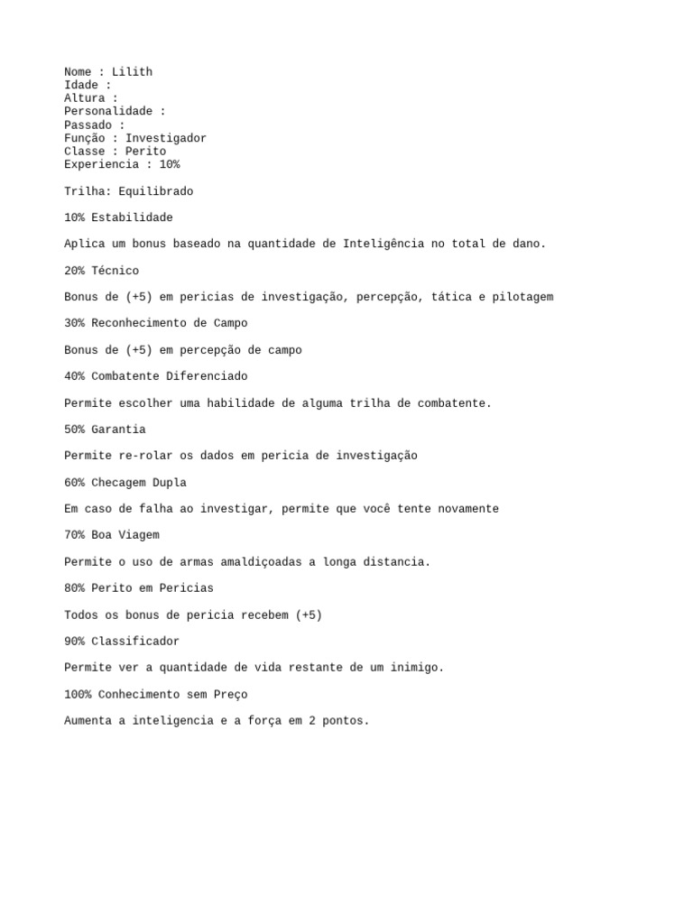 Ficha Da Lilith | PDF