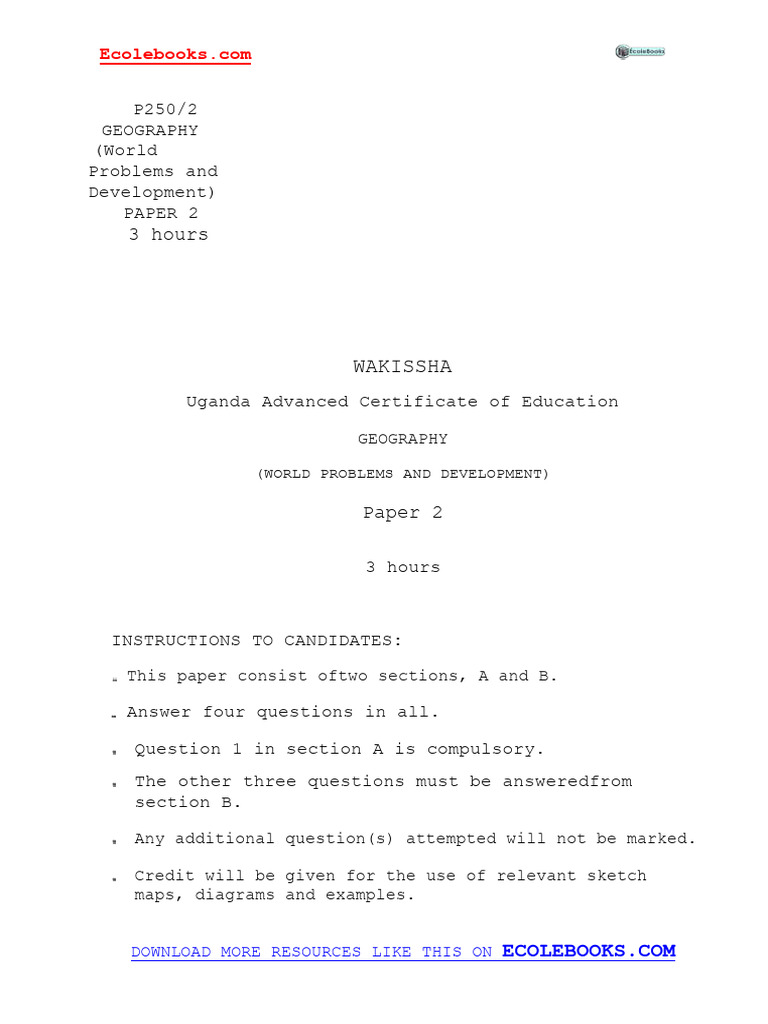 UACE Geography Paper 2 Overview | PDF | Economies | Earth Sciences