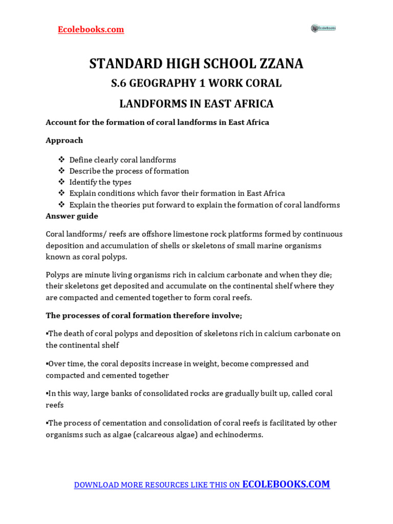 S.6 Geography: Coral Landforms | PDF | Shoal | Coral Reef