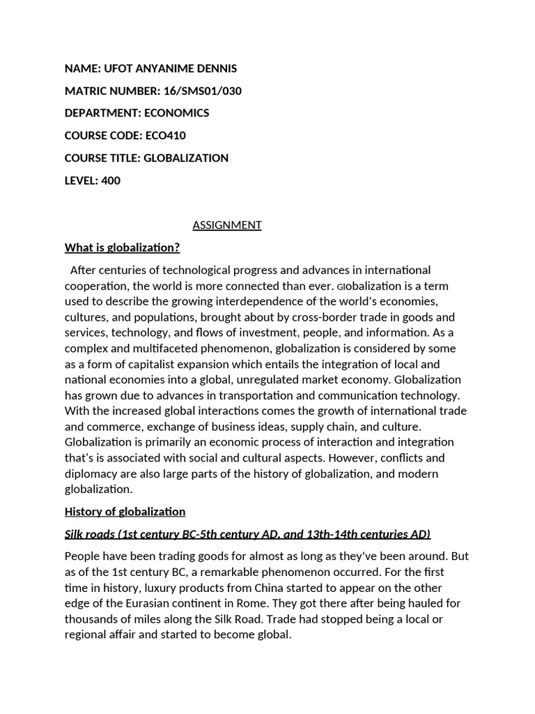 1586868269eco 410 Assignment (Globalisation) | PDF | Globalization | Economic Growth