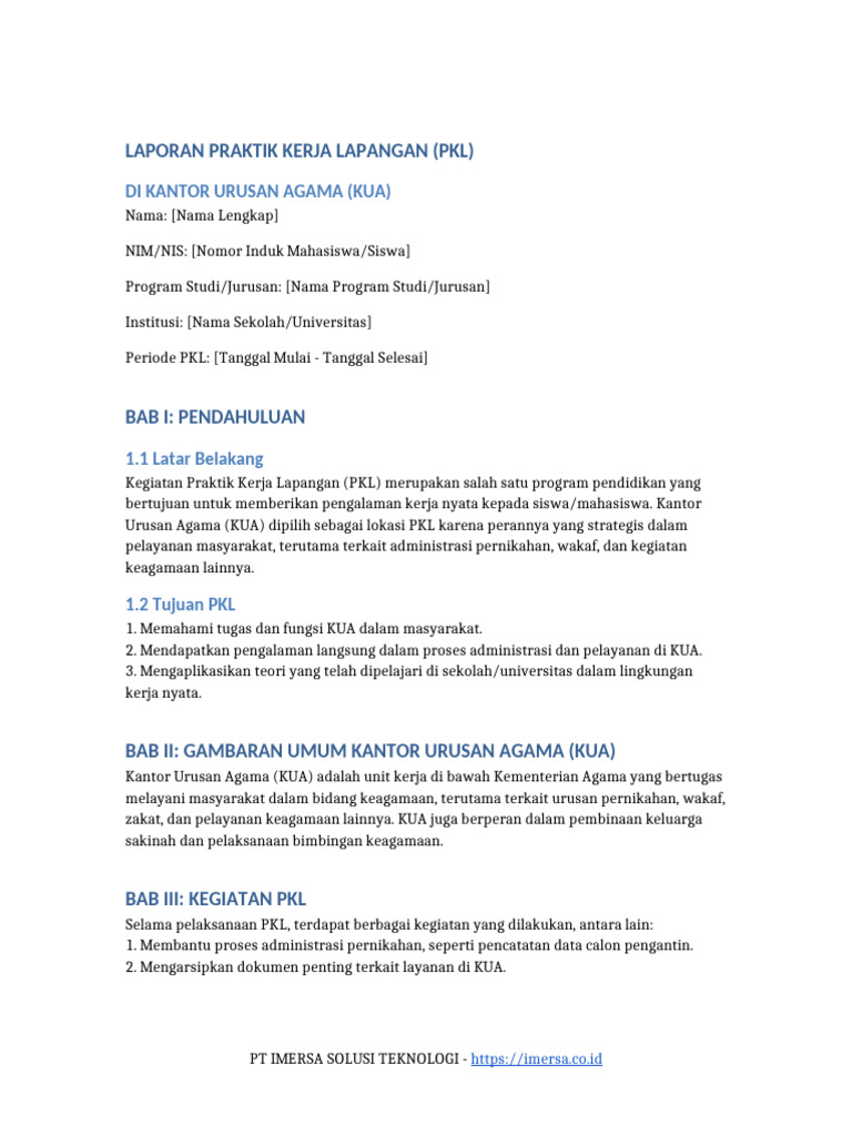 Contoh Laporan PKL Di KUA | PDF