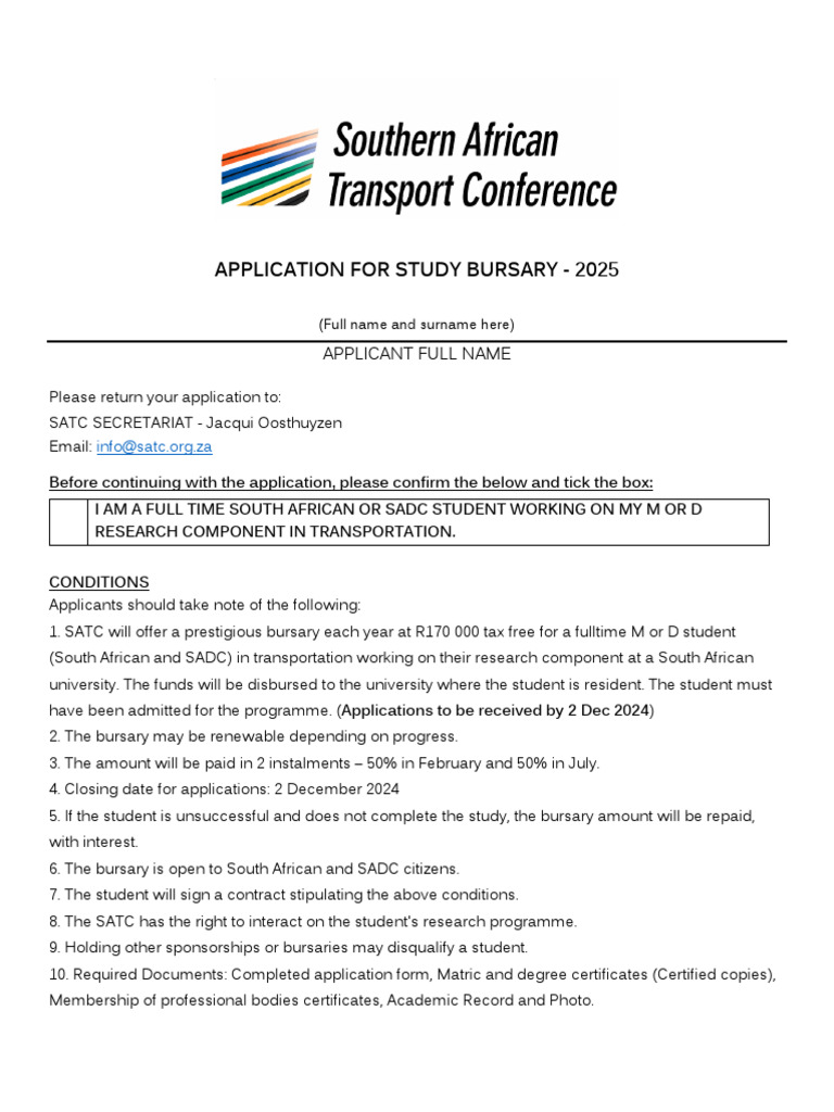 Application For Study Bursary 2025 | PDF