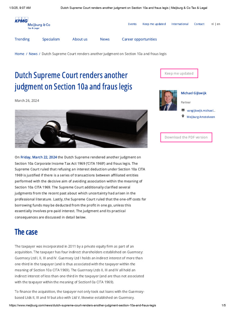 Dutch Supreme Court Renders Another Judgment On Section 10a and Fraus ...