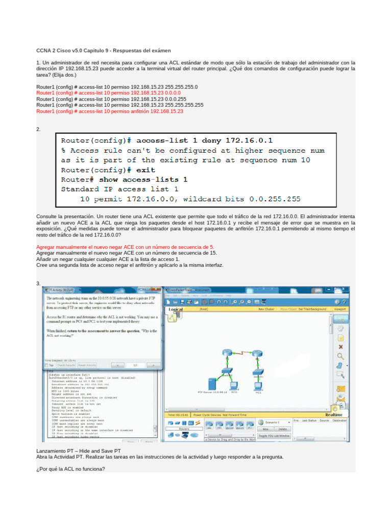 Examen capitulo 9 CCNA CISCO 2 | PDF | Enrutador (Computación) | Dirección IP
