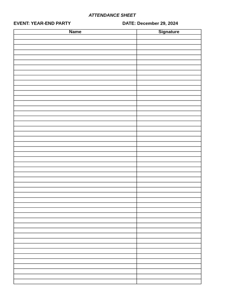 Attendance Sheet Caf | PDF