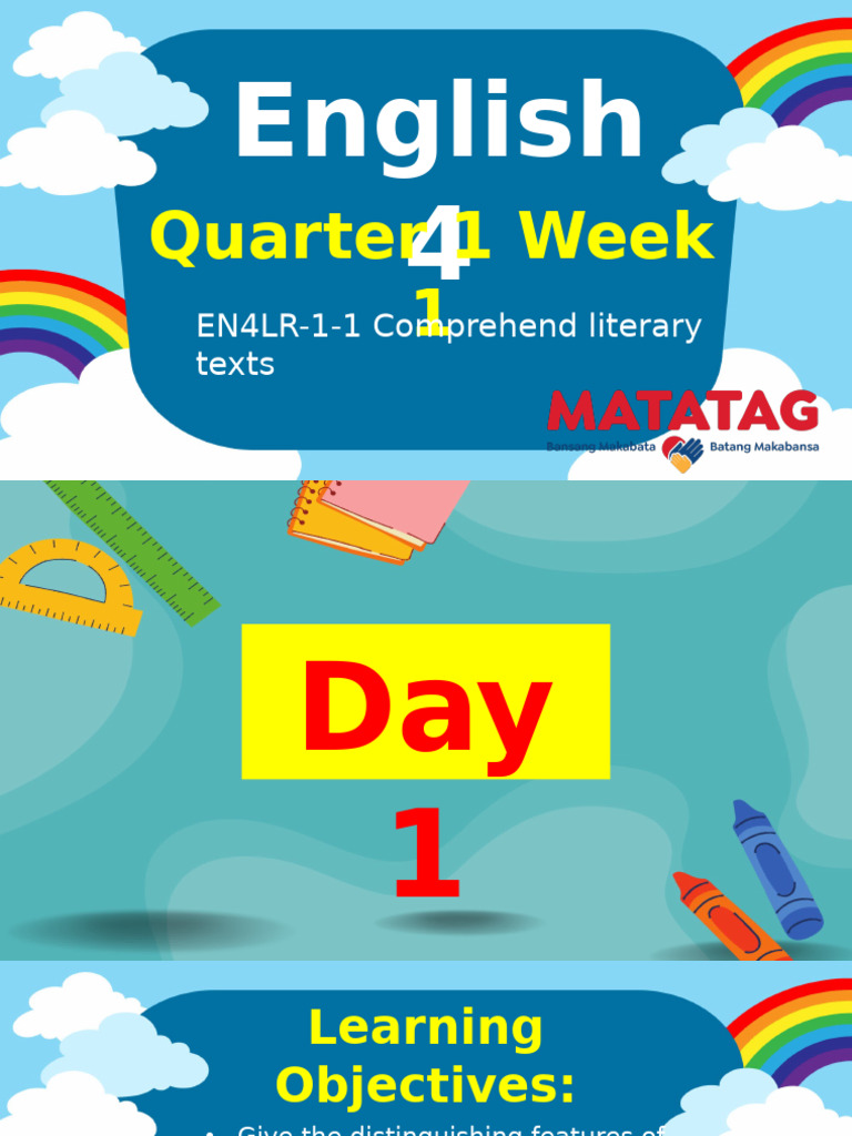 English4 Q1 Week1 PPT MATATAG | PDF | Narrative | Plot (Narrative)