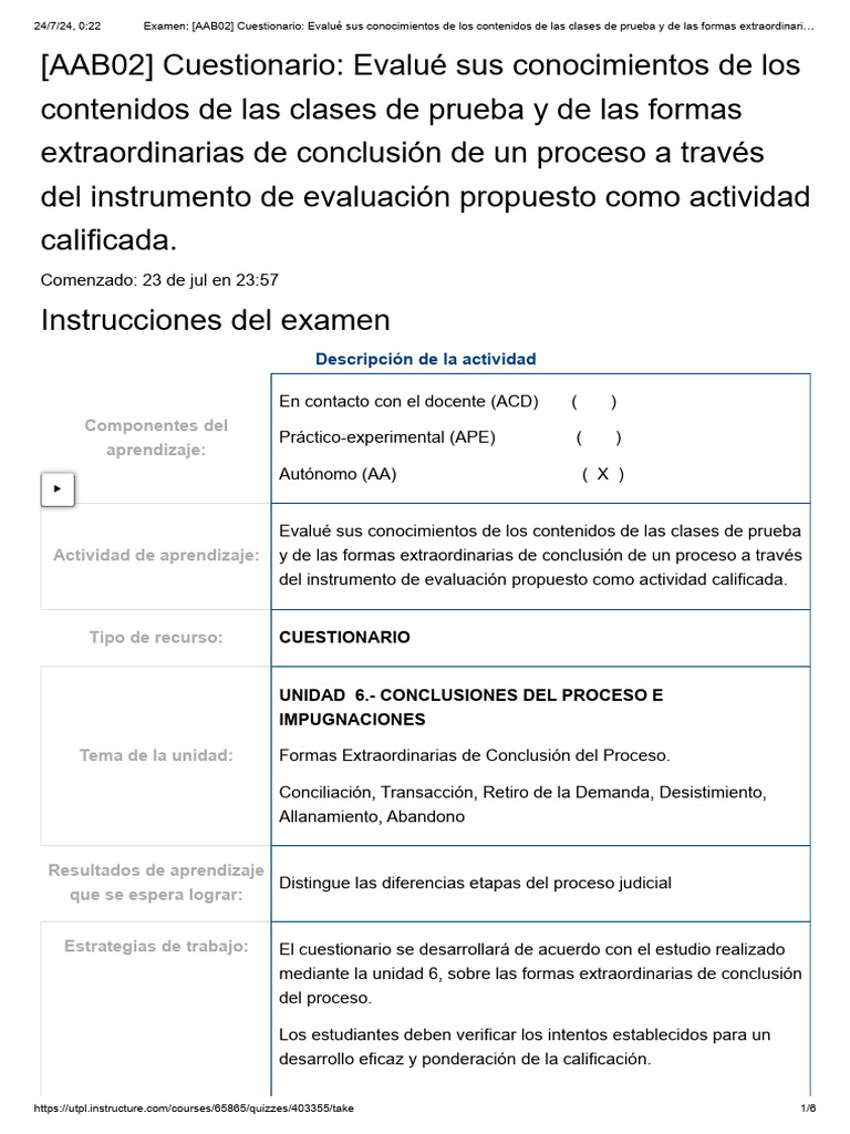 Examen - (AAB02) Cuestionario - Evalué Sus Conocimientos de Los ...