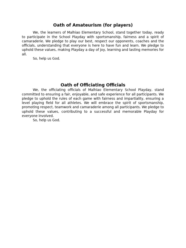 Oath of Amateurism AND SPORTSMANSHIP | PDF
