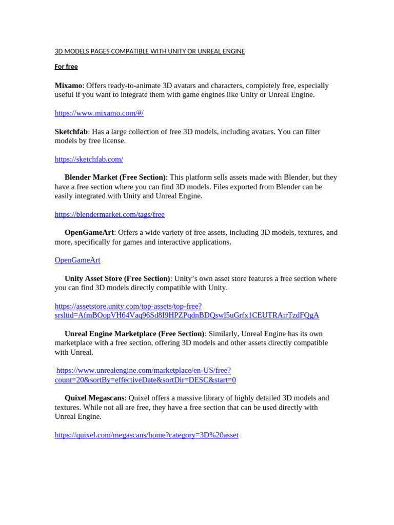 3D MODELS PAGES COMPATIBLE WITH UNITY OR UNREAL ENGINE | PDF | 3 D Computer Graphics | 3 D Modeling